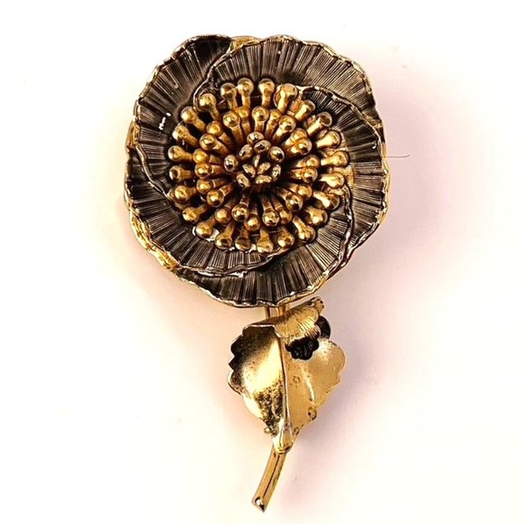 Jewelry | Gold And Silver Tone Carnation Brooch Etched Vintage Pin ...